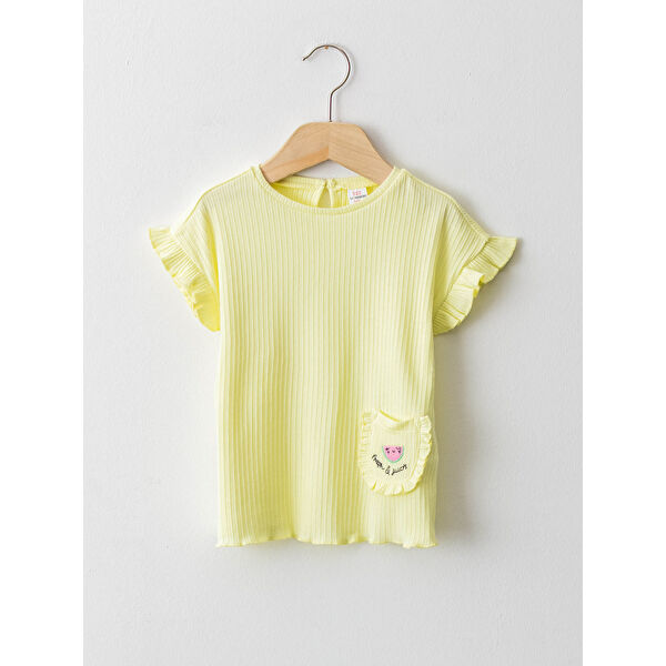Bisiklet Yaka Kısa Kollu Nakışlı Kız Bebek Tişört