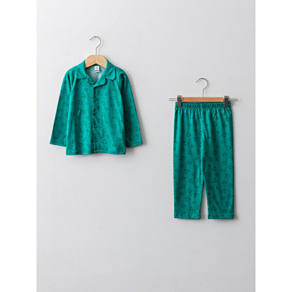 Gömlek Yaka Uzun Kol Baskılı Pamuklu Erkek Bebek Pijama Takımı