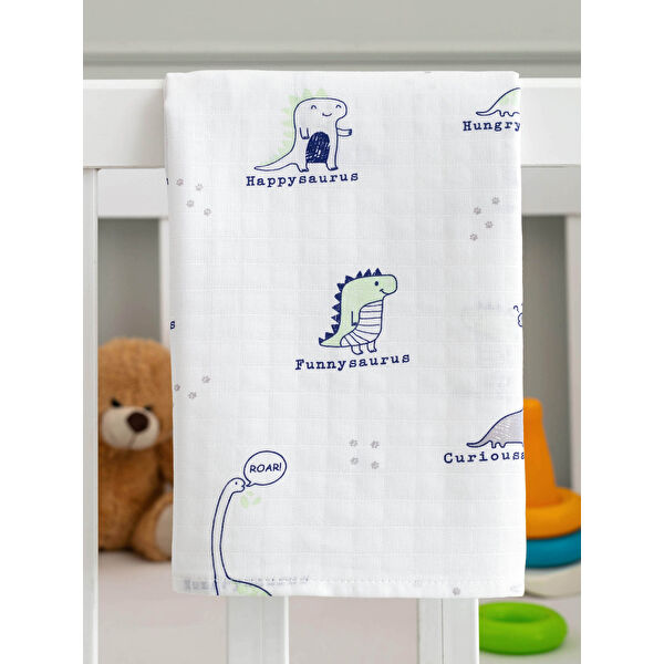 Dinozor Baskılı Erkek Bebek Müslin Battaniye 85x85 Cm Dinozor Baskılı Erkek Bebek Müslin Battaniye 85x85 Cm