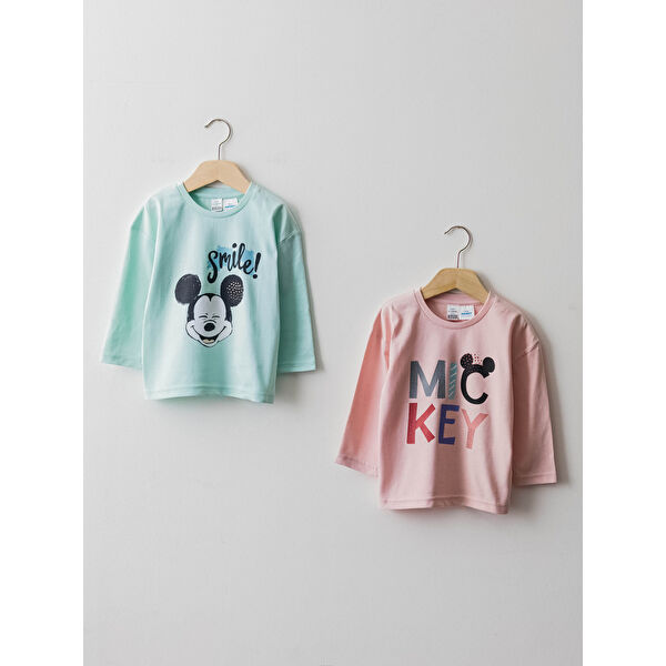 Bisiklet Yaka Uzun Kollu Mickey Mouse Baskılı Pamuklu Erkek Bebek Tişört 2'li Bisiklet Yaka Uzun Kollu Mickey Mouse Baskılı Pamuklu Erkek Bebek Tişört 2'li