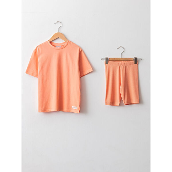 Bisiklet Yaka Basic Kısa Kollu Kız Çocuk Tişört ve Tayt