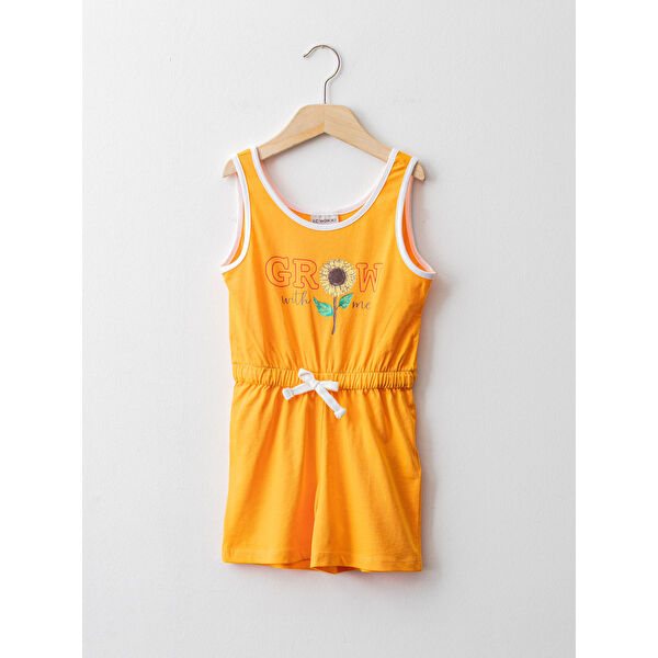 Bisiklet Yaka Baskılı Kız Çocuk Şortlu Tulum