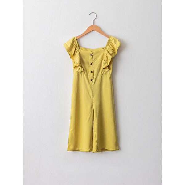 Kare Yaka Fırfır Detaylı Kısa Kollu Viskon Kız Çocuk Tulum Kare Yaka Fırfır Detaylı Kısa Kollu Viskon Kız Çocuk Tulum