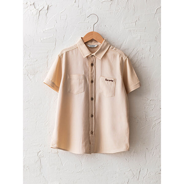 Kısa Kollu Yazı İşlemeli Cep Detaylı Erkek Çocuk Gömlek