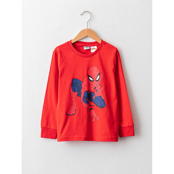 Bisiklet Yaka Spiderman Baskılı Uzun Kollu Erkek Çocuk Tişört