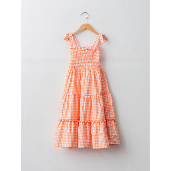 Kare Yaka Ekose Askılı Pamuklu Kız Çocuk Elbise Kare Yaka Ekose Askılı Pamuklu Kız Çocuk Elbise