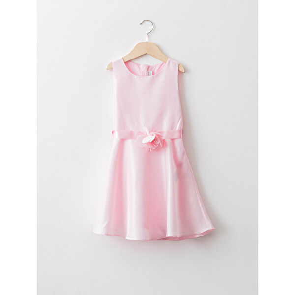 Bisiklet Yaka Basic Saten Kız Çocuk Elbise