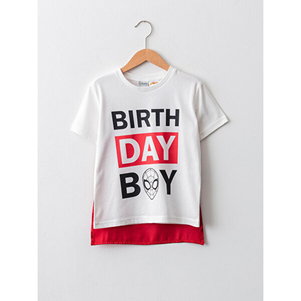 Bisiklet Yaka Spiderman Baskılı Kısa Kollu Erkek Çocuk Tişört ve Pelerin