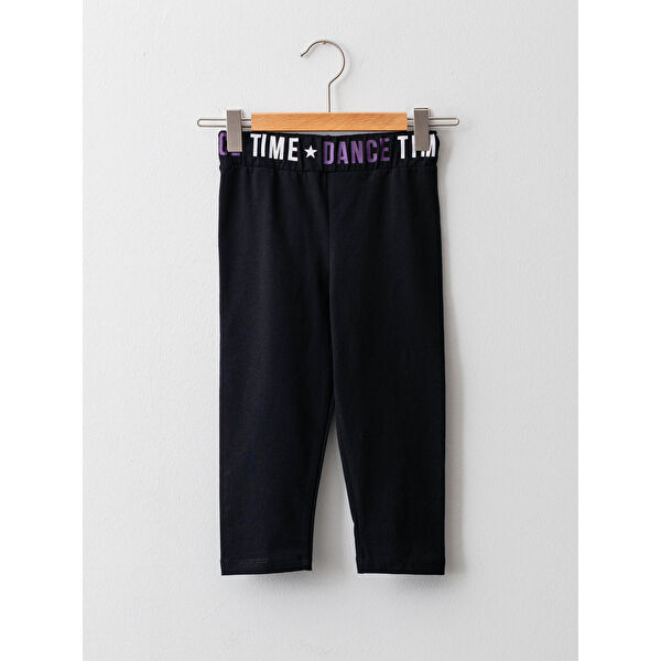 Beli Lastikli Slogan Yazı Baskılı Kız Çocuk 3/4 Boy Tayt