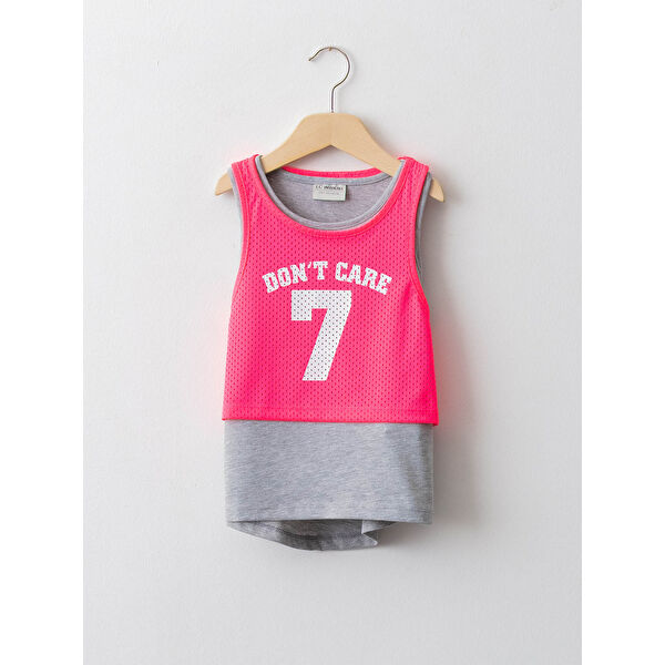 Bisiklet Yaka Baskılı Kız Çocuk Crop Atlet ve Basic Atlet Bisiklet Yaka Baskılı Kız Çocuk Crop Atlet ve Basic Atlet