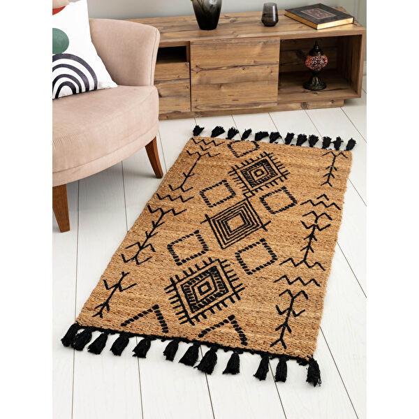 Etnik Desenli Saçaklı Jüt Halı 80x140 Cm Etnik Desenli Saçaklı Jüt Halı 80x140 Cm