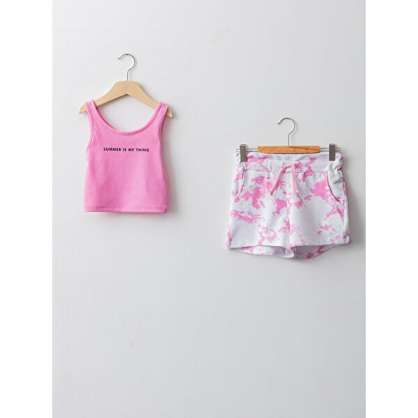 Bisiklet Yaka Baskılı Kız Çocuk Atlet ve Şort