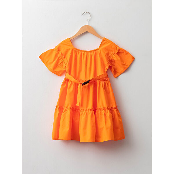 Kare Yaka Basic Kısa Kollu Poplin Kız Çocuk Elbise