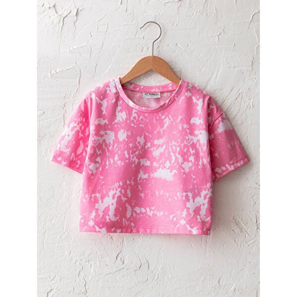 Bisiklet Yaka Batik Desenli Kısa Kollu Kız Çocuk Tişört