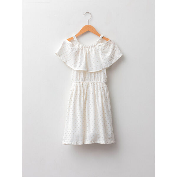 Bisiklet Yaka Desenli Omuzları Açık Viskon Kız Çocuk Elbise