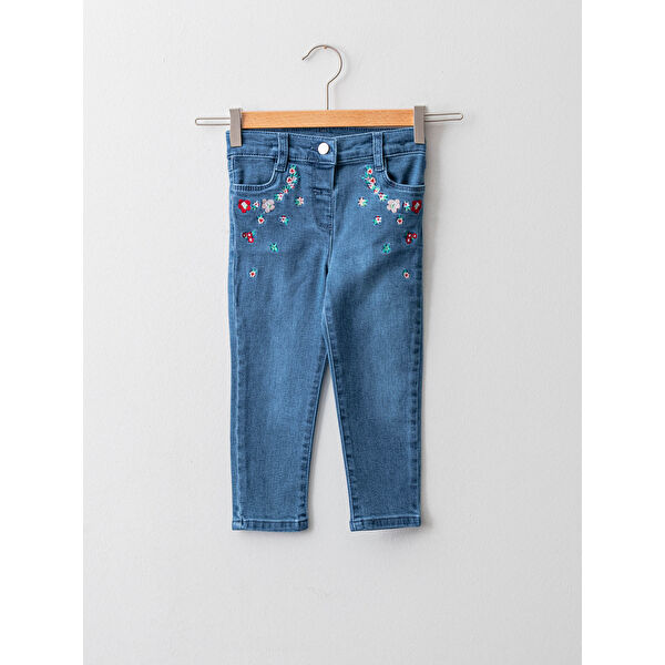 Nakış Detaylı Kız Bebek Jean Pantolon