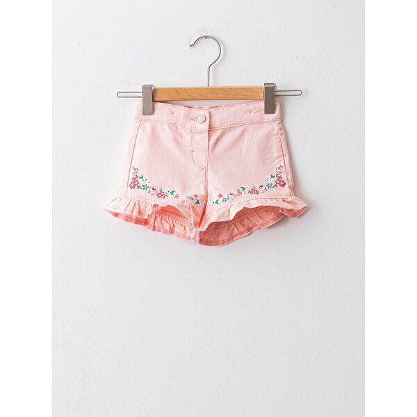 Beli Lastikli Baskılı Kız Bebek Jean Şort