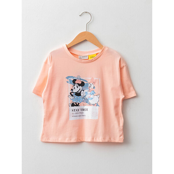 Bisiklet Yaka Minnie ve Daisy Baskılı Kısa Kollu Kız Çocuk Tişört
