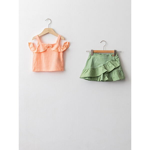 Kare Yaka Askılı Basic Kız Bebek Bluz ve Etek 2'li Takım Kare Yaka Askılı Basic Kız Bebek Bluz ve Etek 2'li Takım