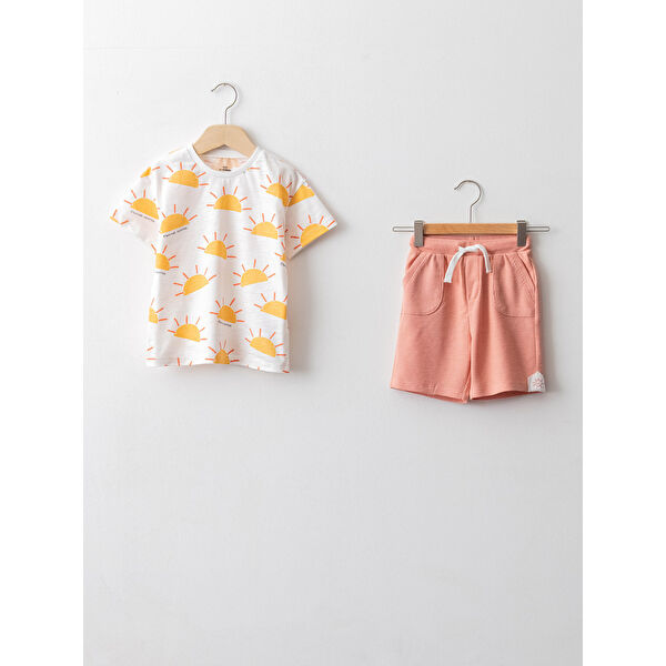 Bisiklet Yaka Kısa Kollu Baskılı Erkek Bebek Tişört ve Şort 2'li Takım