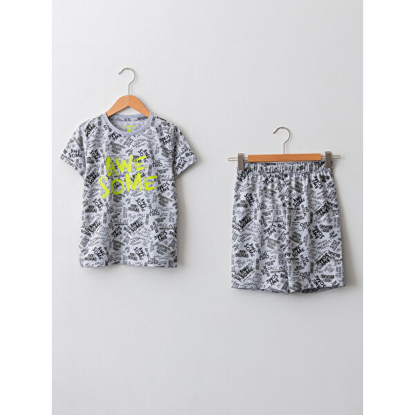 Bisiklet Yaka Baskılı Kısa Kollu Erkek Çocuk Şortlu Pijama Takımı