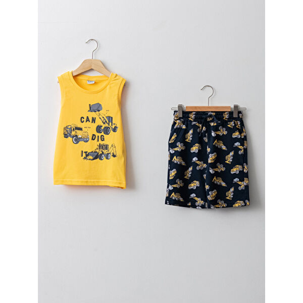 Bisiklet Yaka Baskılı Erkek Çocuk Atlet ve Şort