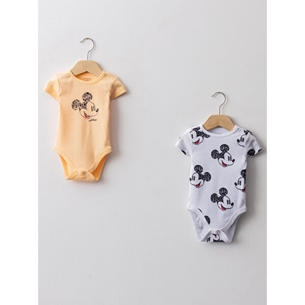 Bisiklet Yaka Kısa Kollu Mickey Mouse Baskılı Pamuklu Erkek Bebek Çıtçıtlı Body 2'li Bisiklet Yaka Kısa Kollu Mickey Mouse Baskılı Pamuklu Erkek Bebek Çıtçıtlı Body 2'li