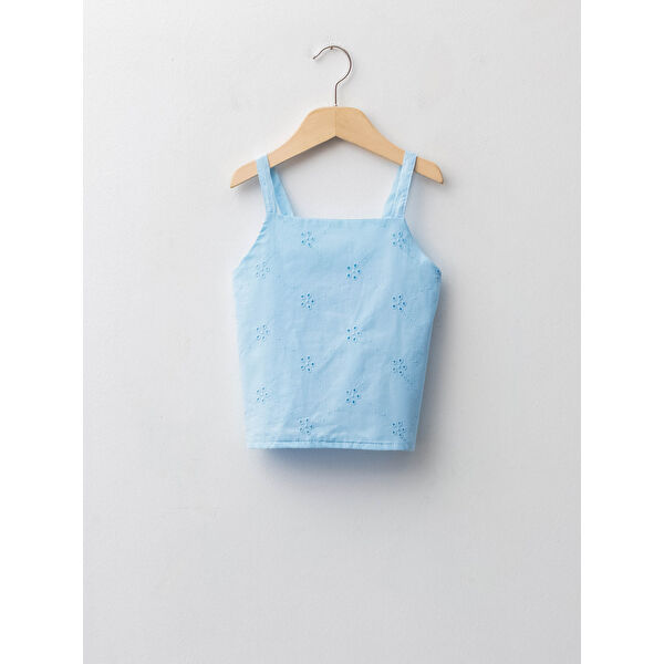 Kare Yaka Fisto Detaylı Askılı Kız Çocuk Bluz