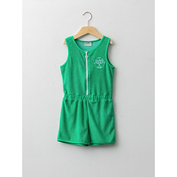 Bisiklet Yaka Nakış Detaylı Kız Çocuk Tulum