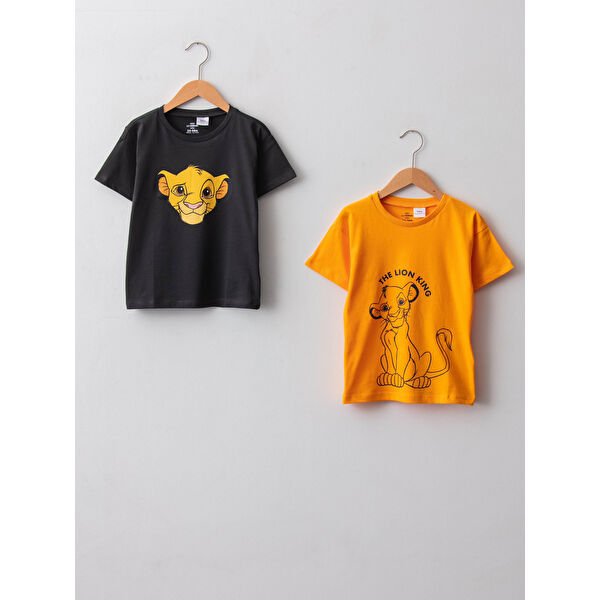 Bisiklet Yaka Kısa Kollu Aslan Kral Baskılı Erkek Bebek Tişört 2'li
