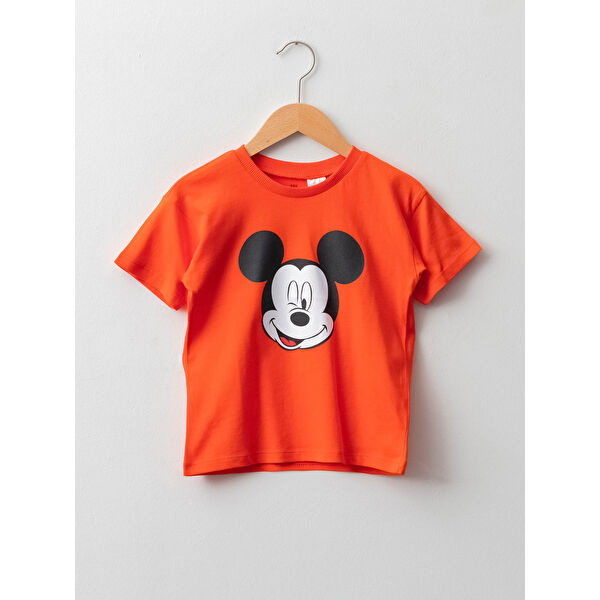 Bisiklet Yaka Kısa Kol Mickey Mouse Baskılı Erkek Bebek Tişört