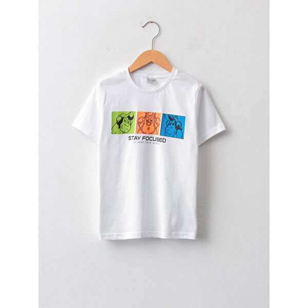 Bisiklet Yaka Nostaljik Maymun Baskılı Kısa Kollu Çocuk Tişört