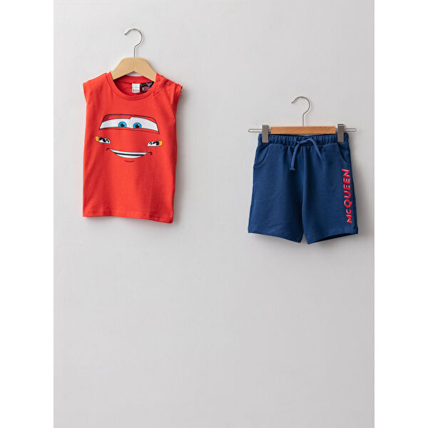 Bisiklet Yaka Arabalar Baskılı Pamuklu Erkek Çocuk Atlet ve Şort