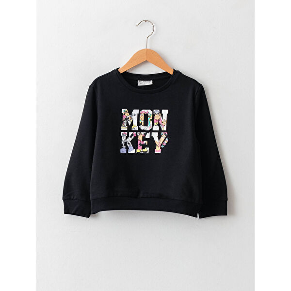 Bisiklet Yaka Nostaljik Maymun Baskılı Uzun Kollu Çocuk Sweatshirt