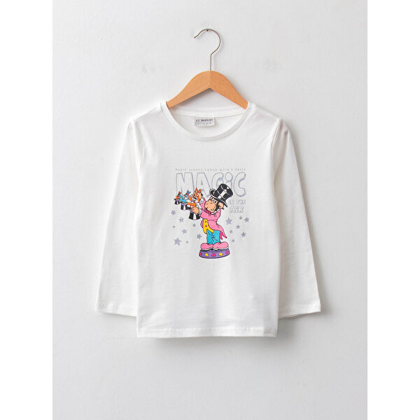 Bisiklet Yaka Nostaljik Maymun Baskılı Uzun Kollu Pamuklu Çocuk Tişört