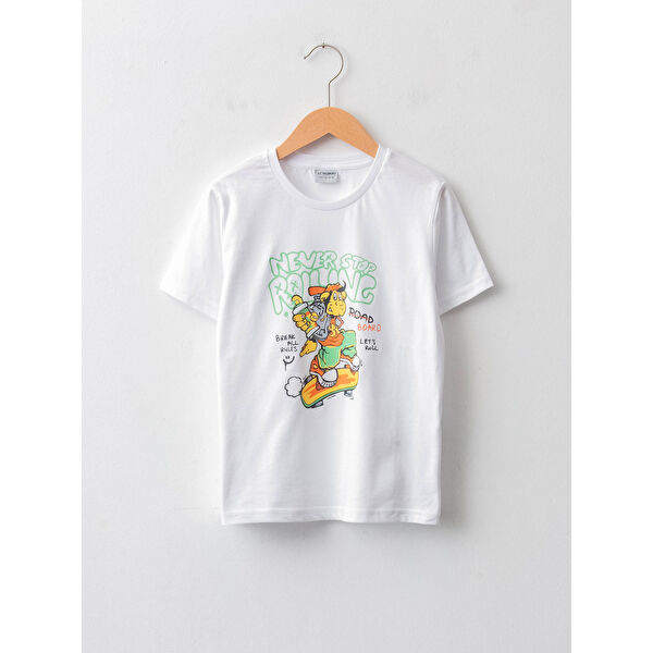 Bisiklet Yaka Nostaljik Maymun Baskılı Kısa Kollu Pamuklu Çocuk Tişört