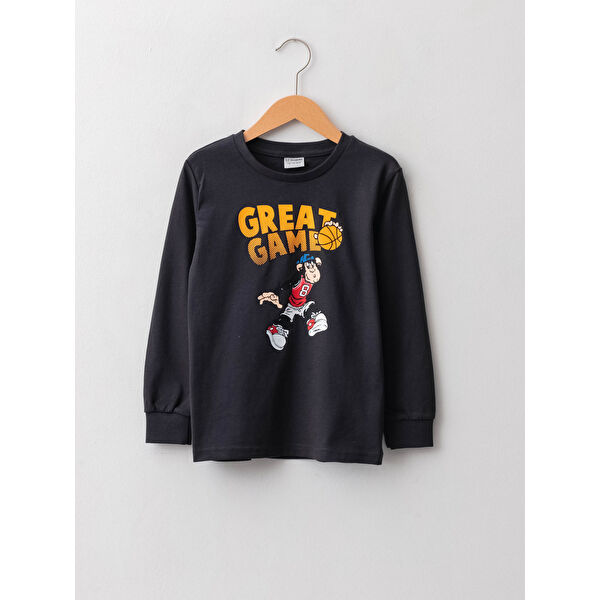 Bisiklet Yaka Nostaljik Maymun Baskılı Uzun Kollu Çocuk Tişört