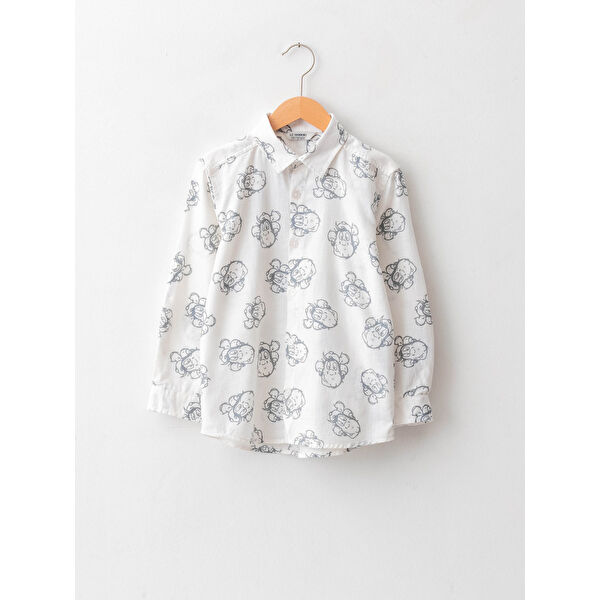 Nostaljik Maymun Baskılı Uzun Kollu Poplin Çocuk Gömlek