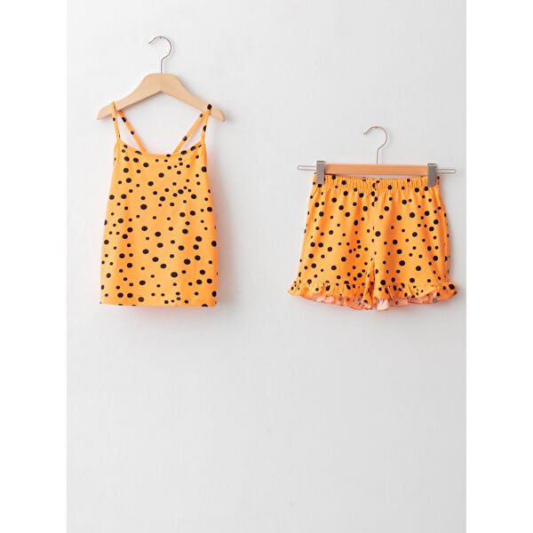 Kare Yaka Puantiyeli Askılı Pamuklu Kız Çocuk Şortlu Pijama Takımı Kare Yaka Puantiyeli Askılı Pamuklu Kız Çocuk Şortlu Pijama Takımı