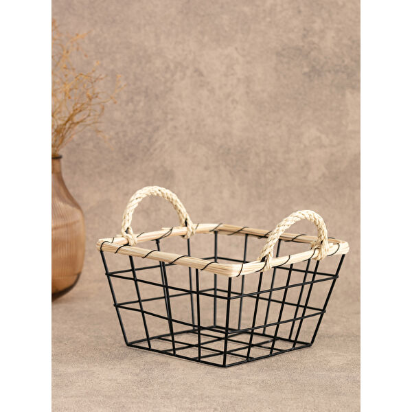 Hasır Detaylı Metal Sepet 20x15x12 Cm Hasır Detaylı Metal Sepet 20x15x12 Cm
