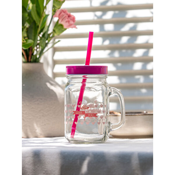 Pipetli ve Kapaklı Cam Bardak 10x7x13 Cm