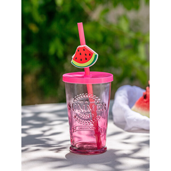 Baskılı Kapak ve Pipetli Cam Bardak 270 Ml