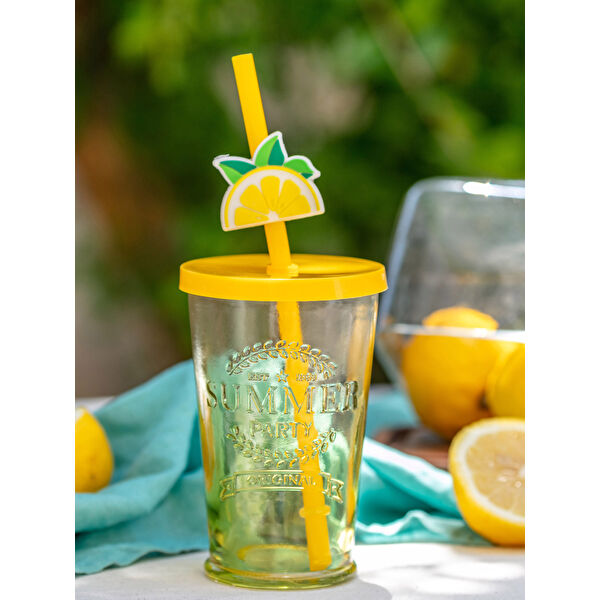 Limon Baskılı Kapak ve Pipetli Cam Bardak 270 Ml Limon Baskılı Kapak ve Pipetli Cam Bardak 270 Ml