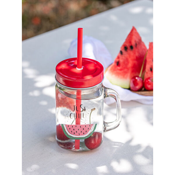 Karpuz Baskılı Kapak ve Pipetli Cam Bardak 450 Ml Karpuz Baskılı Kapak ve Pipetli Cam Bardak 450 Ml