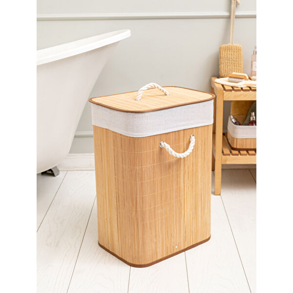 Kapaklı Bambu Çamaşır Sepeti 38x35x59 Cm