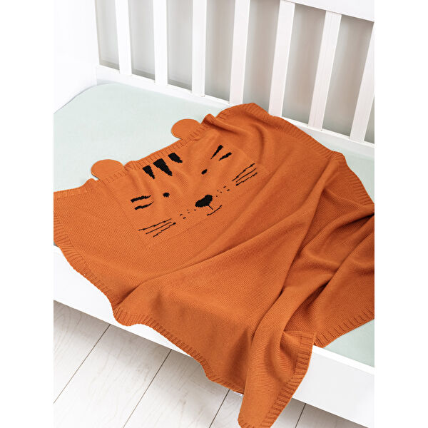 Kaplan Nakışlı Triko Bebek Battaniyesi 80x100 Cm