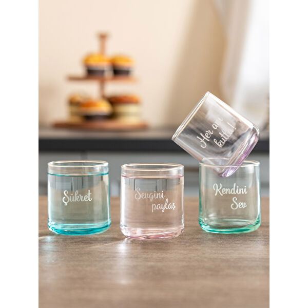 Baskılı Cam Su Bardağı 4'lü 380 Ml