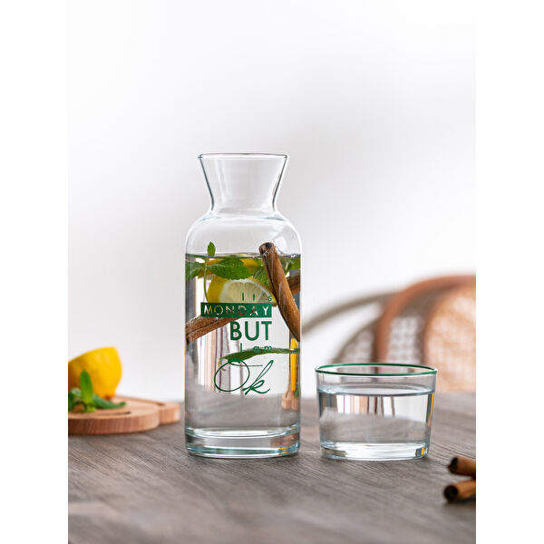 Yazı Baskılı Bardak Kapaklı Cam Karaf Sürahi 700 Ml Yazı Baskılı Bardak Kapaklı Cam Karaf Sürahi 700 Ml