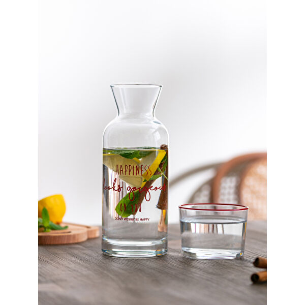 Yazı Baskılı Bardak Kapaklı Cam Karaf Sürahi 700 Ml Yazı Baskılı Bardak Kapaklı Cam Karaf Sürahi 700 Ml