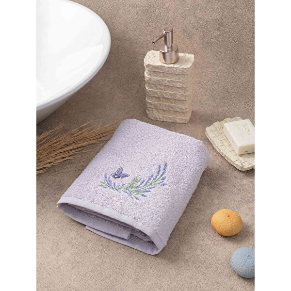 Pamuklu Lavanta Nakışlı Yüz Havlusu 50x80 Cm